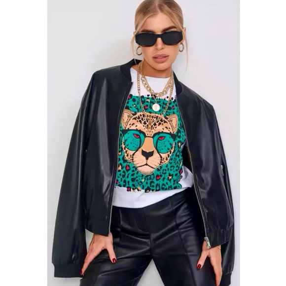 Tops | Last 1 Leopard With Glasses On Leopard Print Background Fun ...